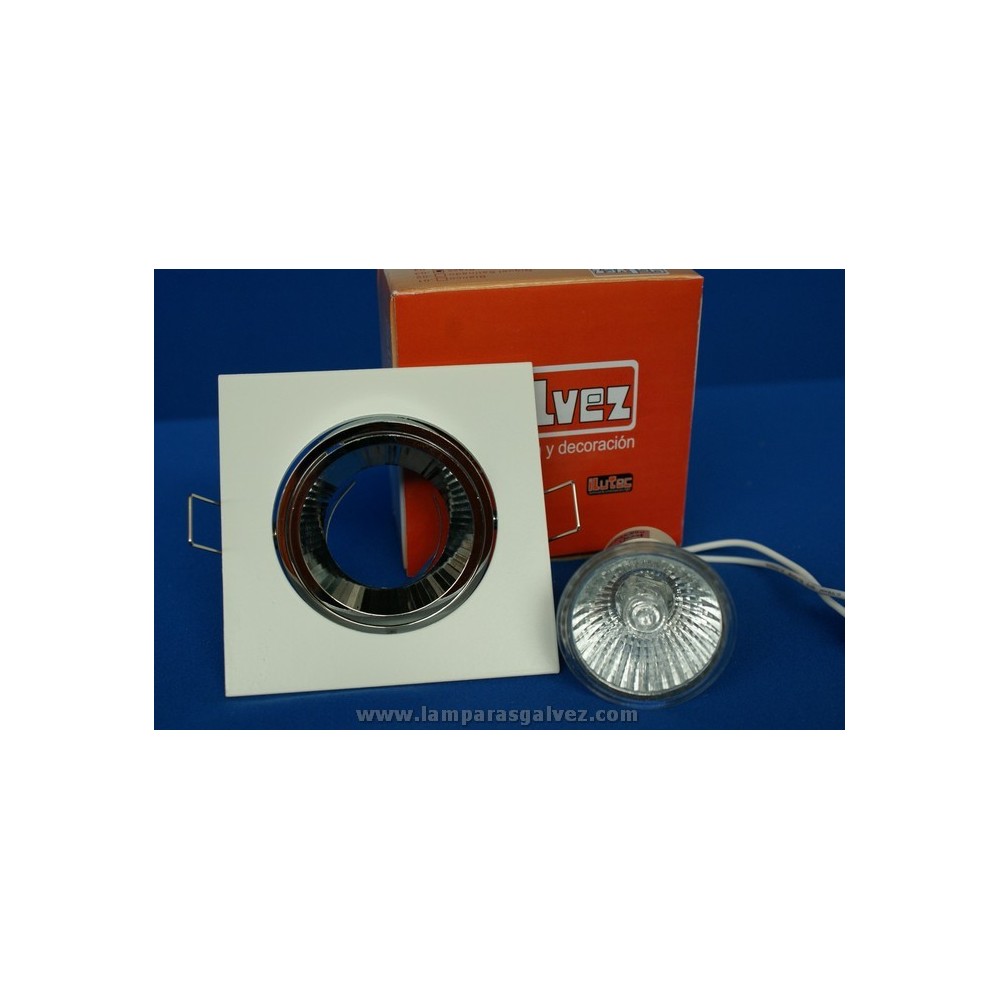 Foco Empotrable LED Halógeno GU10 Cuadrado Blanco y Cromo Foco Empotrable LED Halógeno GU10 Cuadrado Blanco y Cromo